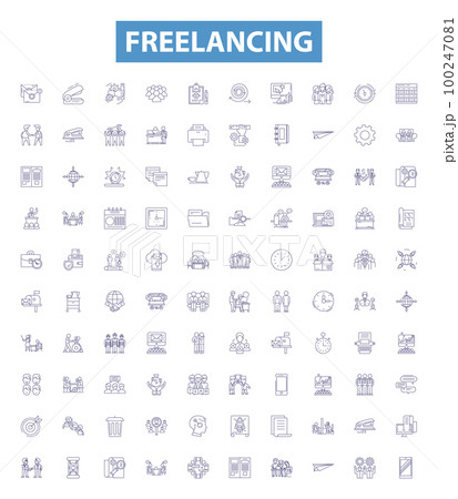 Freelancing line icons, signs set. Outsourcing,...のイラスト素材 [100247081 ...