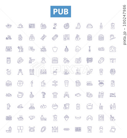 Pub line icons, signs set. Bar, Alehouse,...のイラスト素材 [100247986] - PIXTA