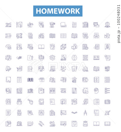 Homework line icons, signs set. Studies,...のイラスト素材 [100248031] - PIXTA