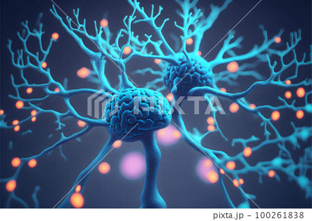 Neurons cells concept on blue background...のイラスト素材 [100261838] - PIXTA