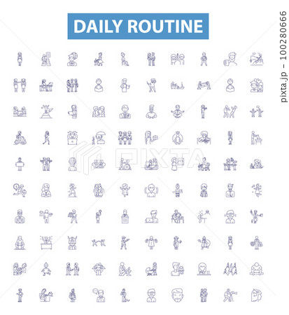 Daily routine line icons, signs set. Wake, Eat,...のイラスト素材 [100280666 ...