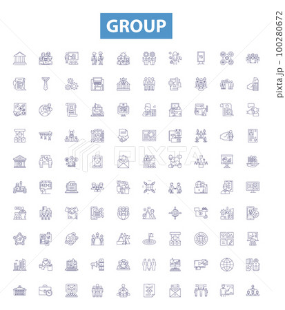 Group line icons, signs set. Collective, Crowd,...のイラスト素材 [100280672 ...