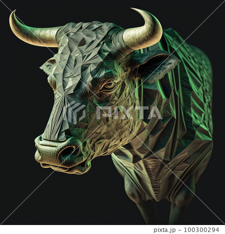 Green bull head on black background. Market,...のイラスト素材 [100300294] - PIXTA