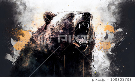 a painting drawing of aggressive bear by...のイラスト素材 [100305733] - PIXTA