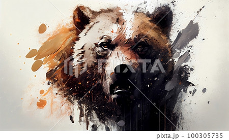 a painting drawing of aggressive bear by...のイラスト素材 [100305735] - PIXTA