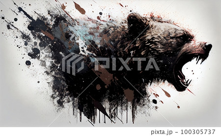 a painting drawing of aggressive bear by...のイラスト素材 [100305737] - PIXTA