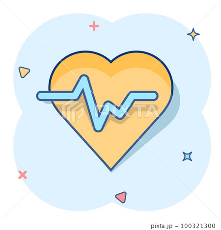 Vector cartoon heartbeat line with heart icon...のイラスト素材 [100321300] - PIXTA
