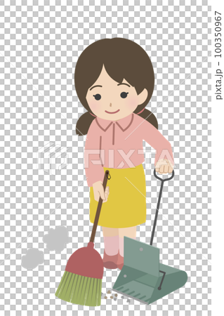Girl cleaning garbage at Bunka Chiritori - Stock Illustration ...