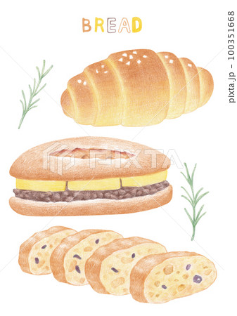 Bread illustration drawn with colored pencils.のイラスト素材 [100351668] - PIXTA
