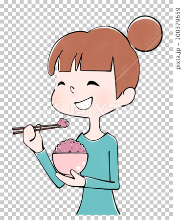 Illustration of a woman eating millet rice - Stock Illustration ...