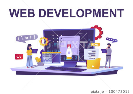 Web development concept in flat style. People...のイラスト素材 [100472015] - PIXTA