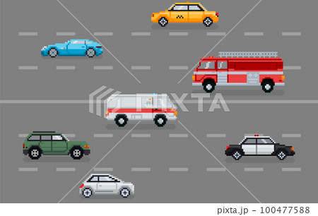 Pixel art different cars on the road.のイラスト素材 [100477588] - PIXTA