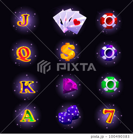 Casino slot game icons on background, RPG UI...のイラスト素材 [100490383] - PIXTA