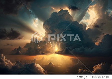 The sun is shining through the clouds in the...のイラスト素材 [100501236] - PIXTA
