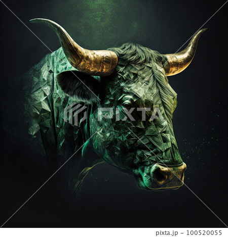 Green bull head on black background. Market,...のイラスト素材 [100520055] - PIXTA