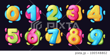 Cartoon numbers font. Fun childhood numeral...のイラスト素材 [100548802] - PIXTA
