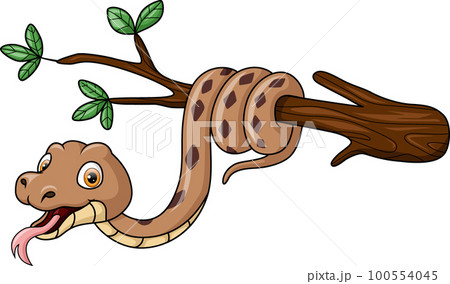 Cute brown snake cartoon on tree branchのイラスト素材 [100554045] - PIXTA