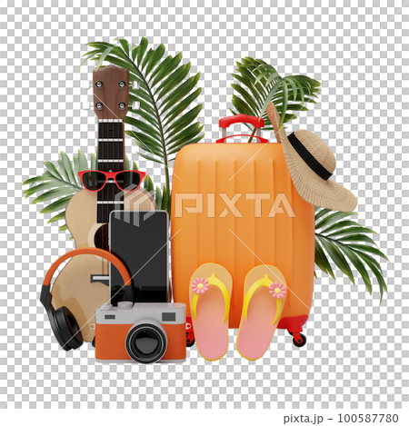 Group of travel design element concept 3d render - Stock Illustration ...