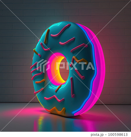 Neon donut on colorful background. Doughnut day...のイラスト素材 [100598613 ...