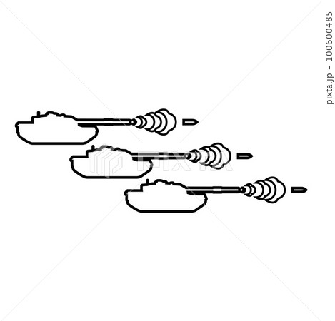 Shooting tanks war concept contour outline line...のイラスト素材 [100600485 ...