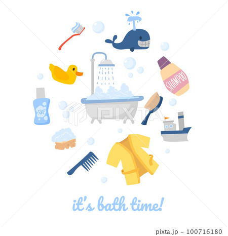 Bath time banner or card, print with bath...のイラスト素材 [100716180] - PIXTA