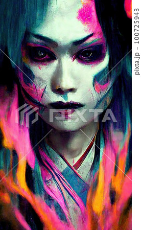 Portrait of a seductive geisha in an unusual...のイラスト素材 [100725943] - PIXTA
