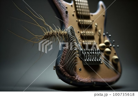 electric guitar string caught on nail, creating...のイラスト素材 [100735618 ...