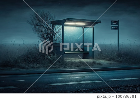 a dark and lonely bus stop, with no sign of...のイラスト素材 [100736581] - PIXTA