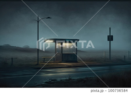 a dark and lonely bus stop, with no sign of...のイラスト素材 [100736584] - PIXTA