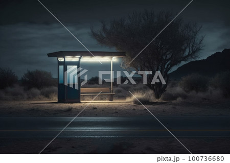 a lonely bus stop, with no signs of life in...のイラスト素材 [100736680] - PIXTA