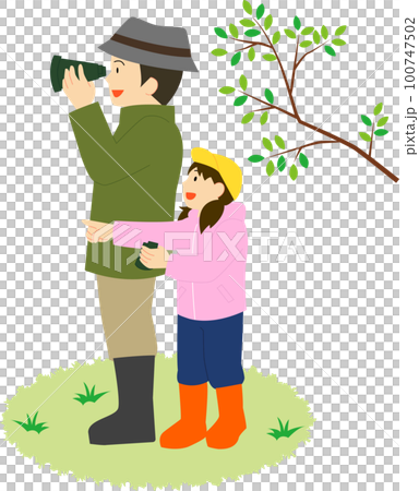 Parent and child birdwatching (with background) - Stock Illustration ...