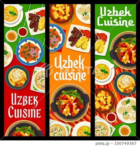 Uzbek cuisine meals banners, food dishes and...のイラスト素材 [100749367] - PIXTA