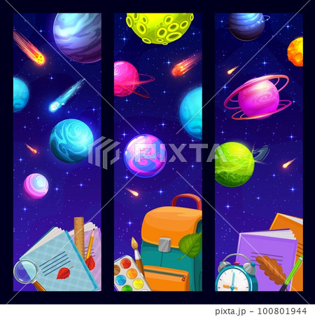 School banners with space landscape, planets...のイラスト素材 [100801944] - PIXTA