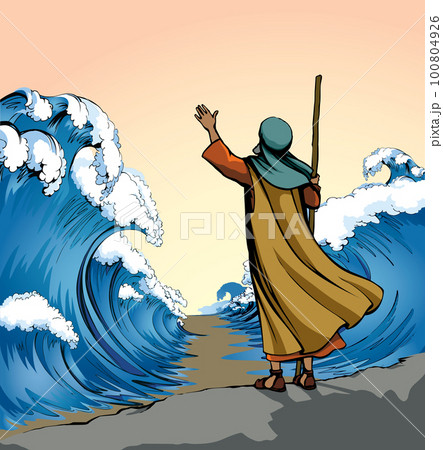 Moses with the staff at the sea. Vector drawingのイラスト素材 [100804926] - PIXTA