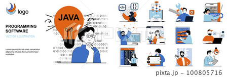 Programming software concept with character...のイラスト素材 [100805716] - PIXTA