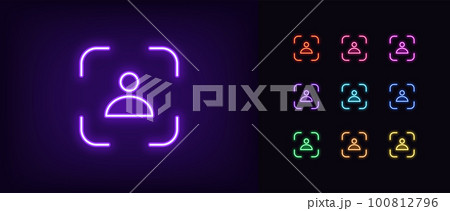 Outline neon ID scanner icon set. Glowing neon...のイラスト素材 [100812796 ...