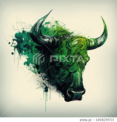 Green bull head on white background. Market,...のイラスト素材 [100829553] - PIXTA
