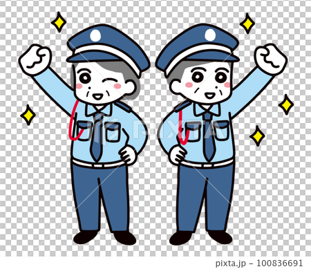 Smiling senior male and female security guard - Stock Illustration ...