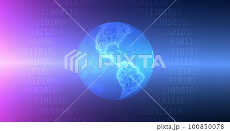Image of binary coding and globe icon on blue...のイラスト素材 [100850078] - PIXTA