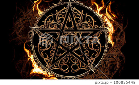 Black mass montage of occult Satanic pentagram...のイラスト素材 [100855448 ...