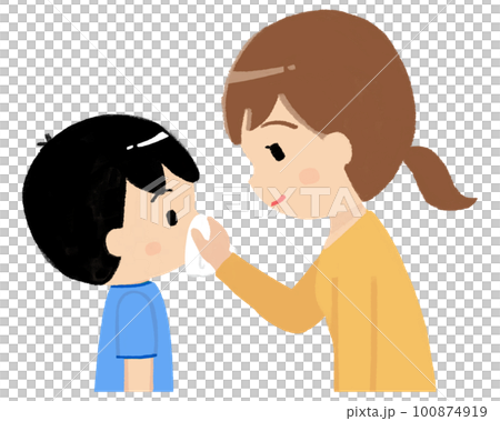 Mom wiping her child's runny nose with a tissue - Stock Illustration ...