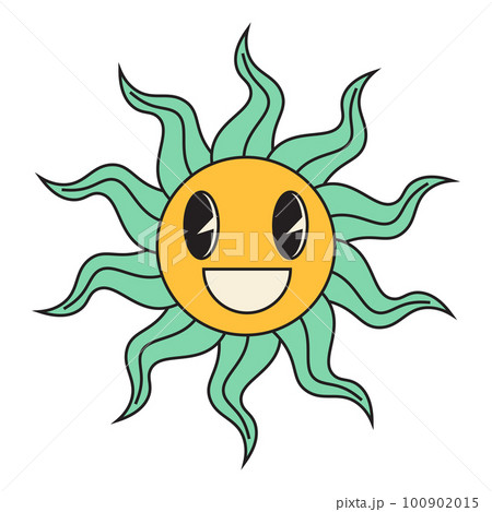 Groovy sun cartoon characters. Funny happy sun...のイラスト素材 [100902015 ...