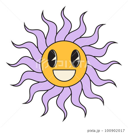 Groovy sun cartoon characters. Funny happy sun...のイラスト素材 [100902017 ...