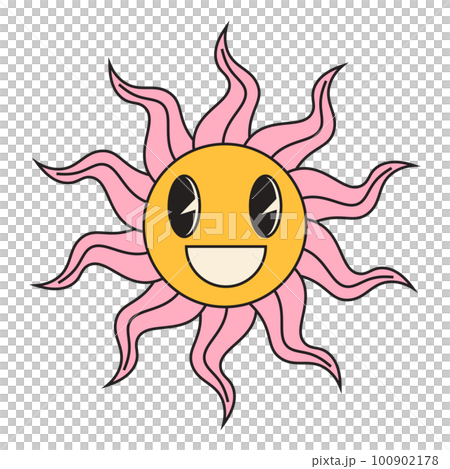 Groovy sun cartoon characters. Funny happy sun...のイラスト素材 [100902178 ...