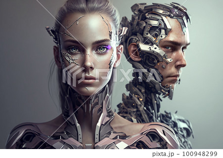 二体のアンドロイド・ヒューマノイドロボ AI作画イラスト「AI生成画像」Generative AIのイラスト素材 [100948299] - PIXTA