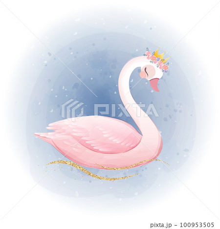 cute Little Princess Swan with gold glitter crown.のイラスト素材 [100953505 ...