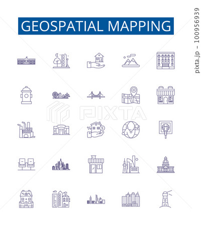 Geospatial mapping line icons signs set. Design...のイラスト素材 [100956939 ...