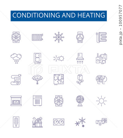 Conditioning and heating line icons signs set....のイラスト素材 [100957077 ...