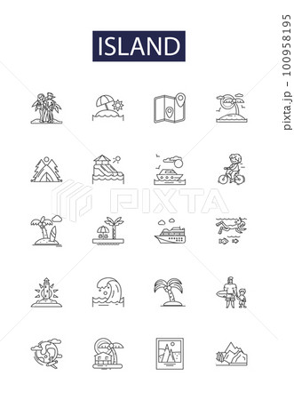 Island line vector icons and signs. Tropical,...のイラスト素材 [100958195] - PIXTA