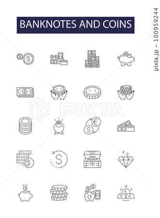 Banknotes and coins line vector icons and...のイラスト素材 [100959244] - PIXTA